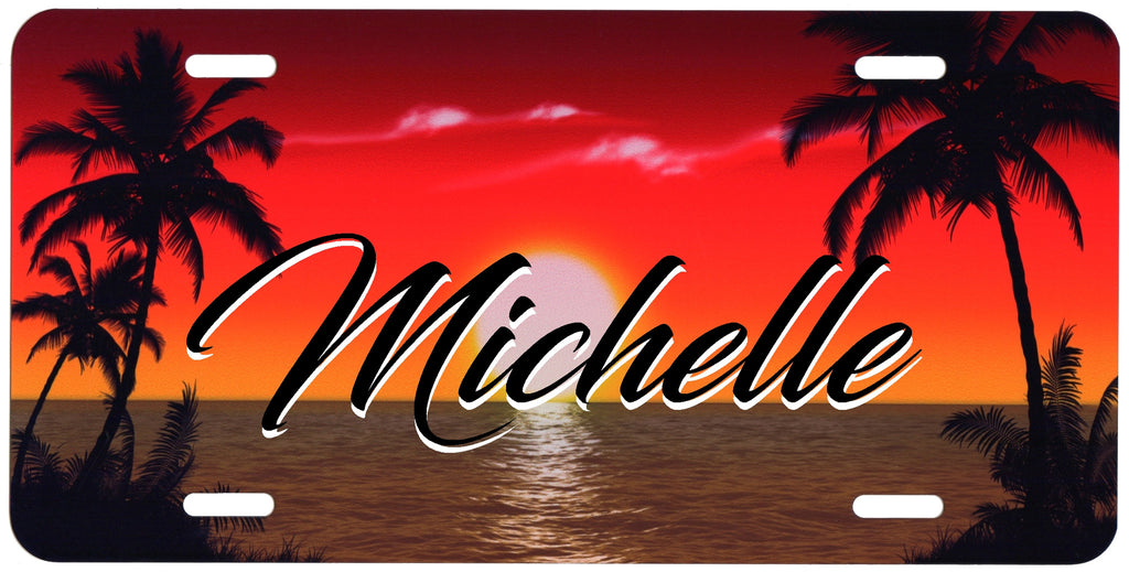 Full Color Tropical Sunset Auto Tag – PopShopArt